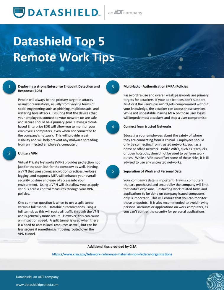 Datashield's Top 5 Remote Work Tips